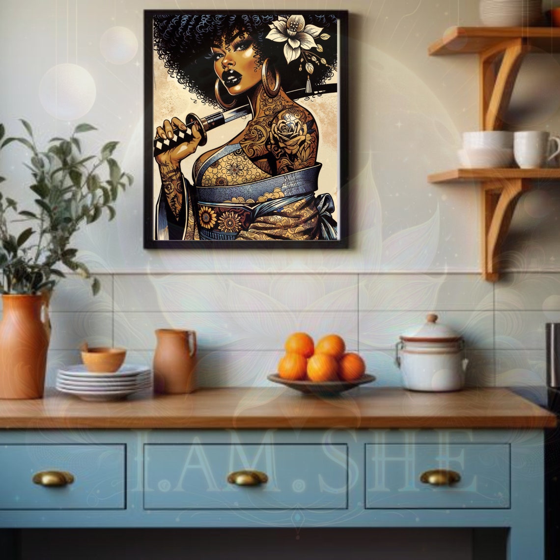 Afrocentric Katana Poster Art Wall Art Afrocentric Poster Art Japanese ...