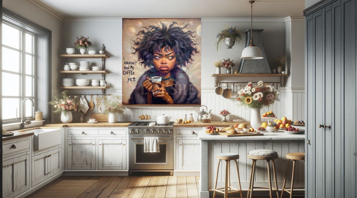 Morning Grump Coffee Humor Downloadable Oil Painting Poster Art Messy ...