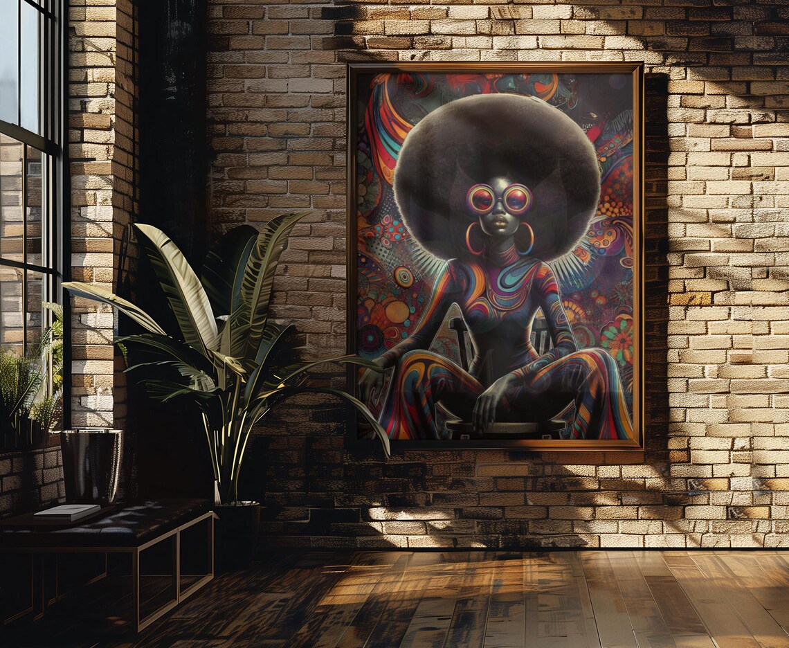 Afro Psychedelic Wall Art Black Woman Art Print, Colorful 70s Retro ...