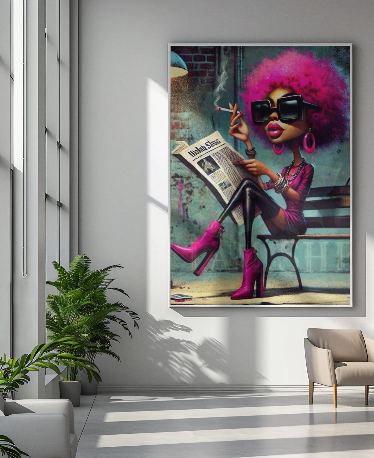 Pink Afro Diva Wall Art Urban Chic Fashion Print, Black Girl Aesthetic ...