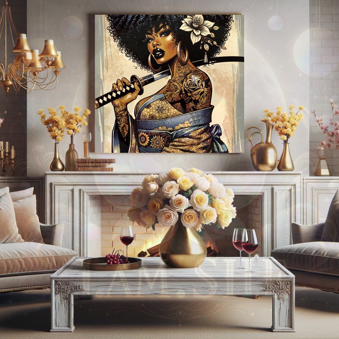 Afrocentric Katana Poster Art Wall Art Afrocentric Poster Art Japanese ...