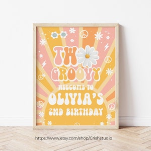 Editable Groovy Welcome Sign Daisy Party Sign Welcome Hippie Retro ...