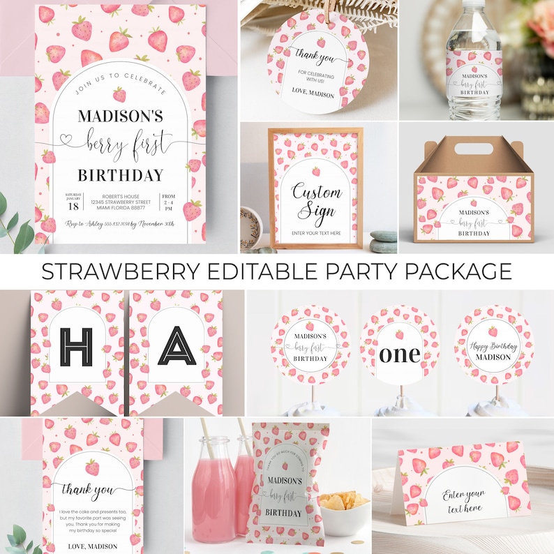 Berry First Birthday Chip Bag Strawberry Birthday Editable Chip Bag ...