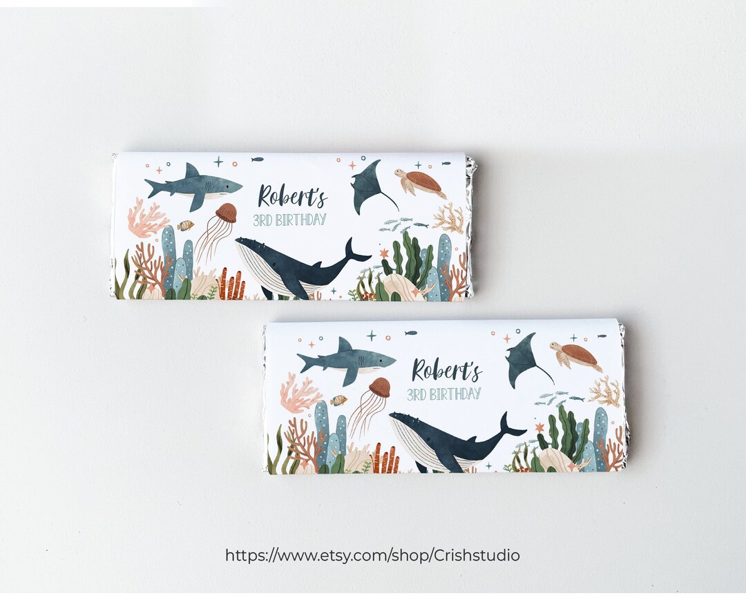 Under the Sea Candy Bar Editable Ocean Theme Birthday Boy Whale Turtle ...