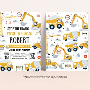 Editable Construction Favor Tags Dump Truck Digger Excavator ...