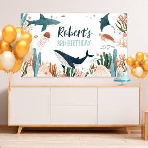 Under the Sea Box Label Editable Ocean Theme Birthday Boy Whale Turtle ...