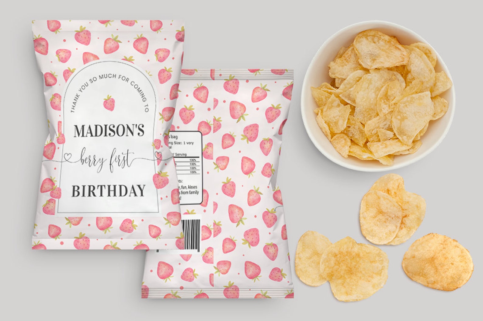 Berry First Birthday Chip Bag Strawberry Birthday Editable Chip Bag ...