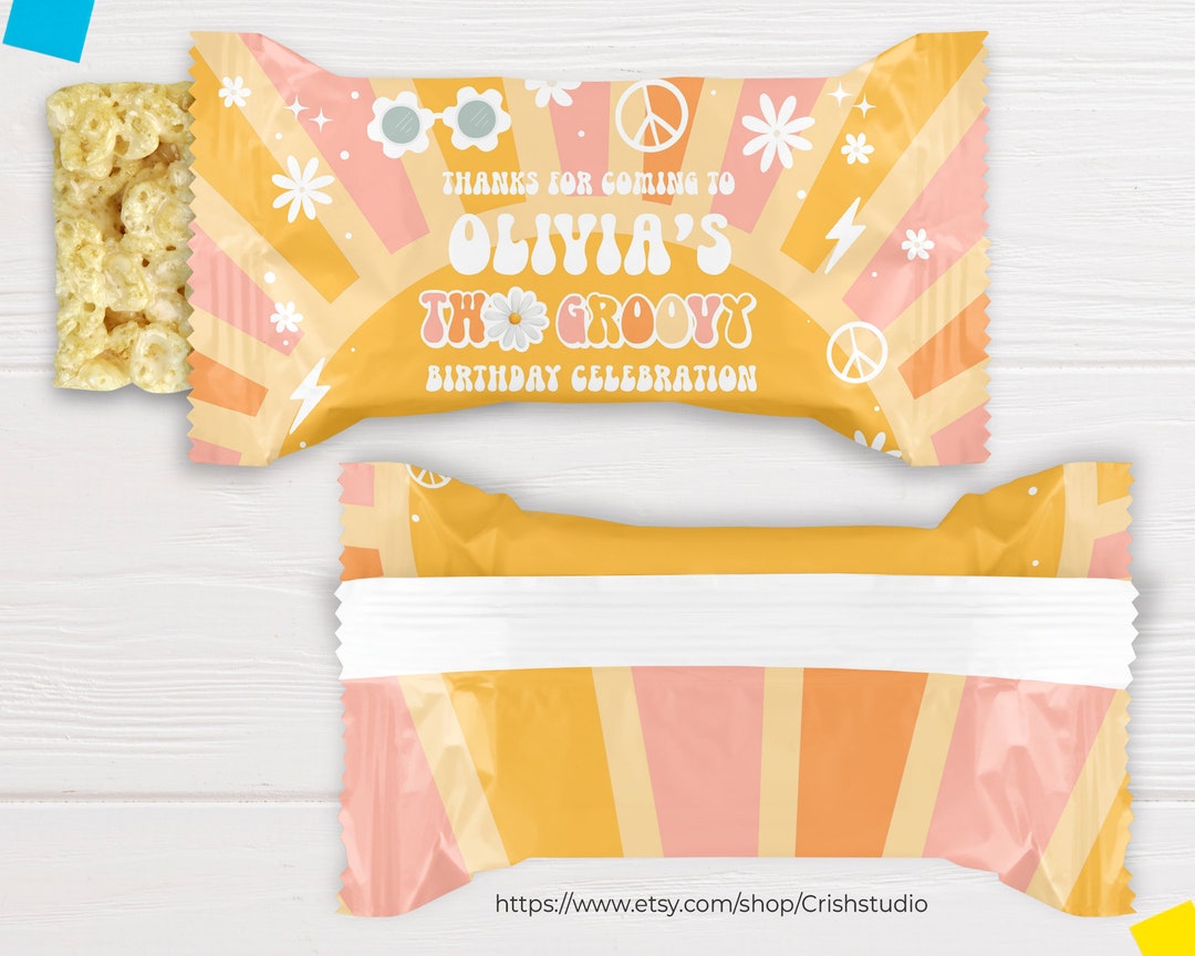 EDITABLE Rice Treat Wrappers Two Groovy Party Favors Birthday Daisy ...