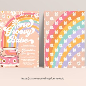 One Groovy Babe Birthday Invitation Hippie Van Editable Groovy One ...