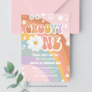 EDITABLE Groovy ONE Birthday Banner First Birthday Groovy Party Banner ...