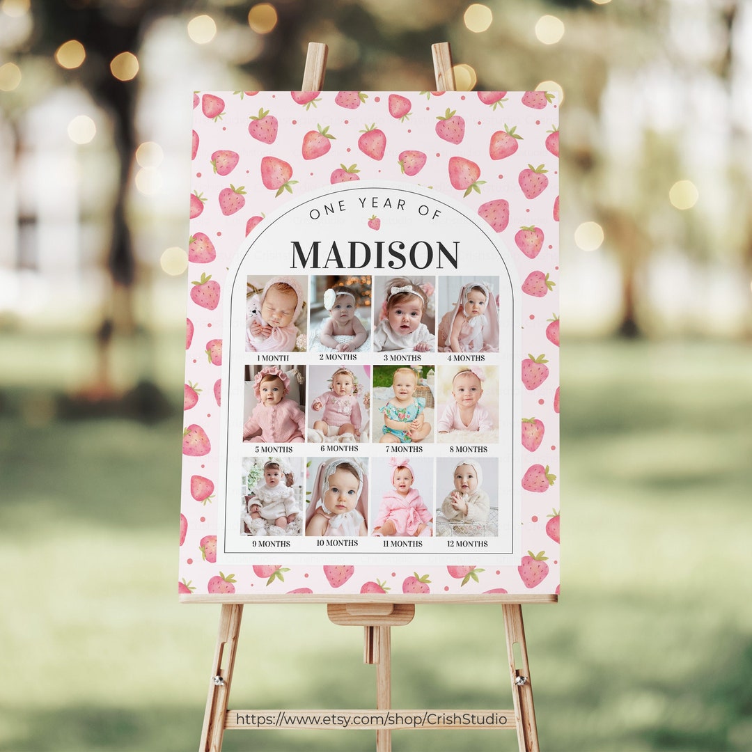 Berry First Birthday Photo Poster Strawberry Birthday Editable Photo ...