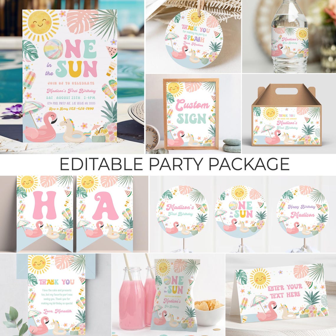 Editable One in the Sun Pool Party Welcome Sign Birthday Sign Pool ...