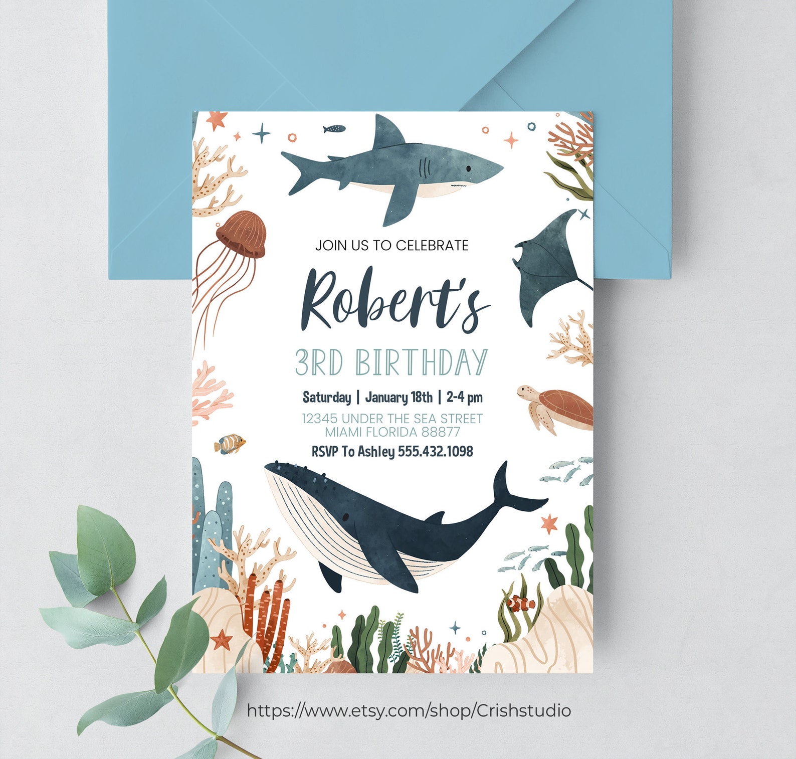 Under the Sea Box Label Editable Ocean Theme Birthday Boy Whale Turtle ...