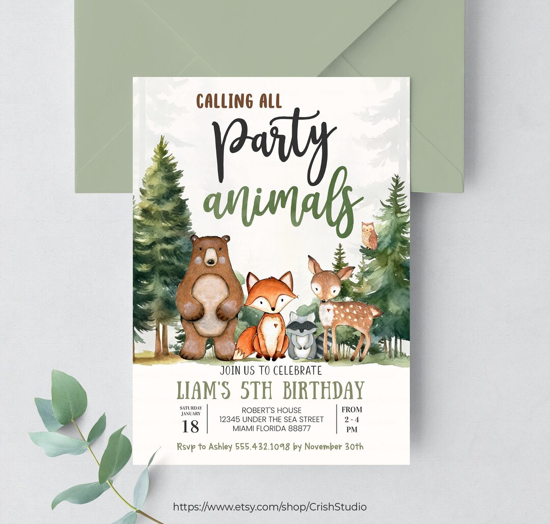 EDITABLE Woodland Invitation Woodland Animals Woodland Party Forest ...
