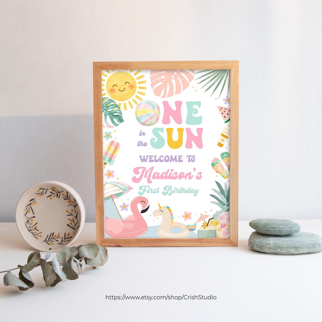 Editable One in the Sun Pool Party Welcome Sign Birthday Sign Pool ...
