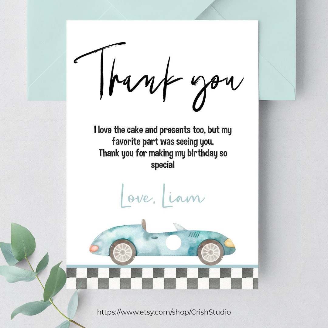 Editable Two Fast Birthday Thank You Card Race Car Birthday 2nd ...