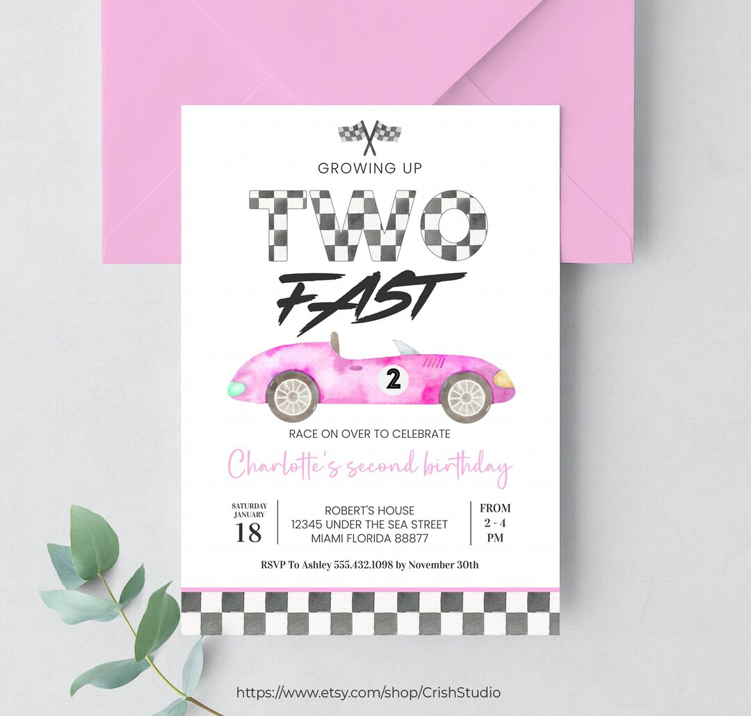 EDITABLE Two Fast Birthday Invitation Girl Birthday Invitation Two Fast ...