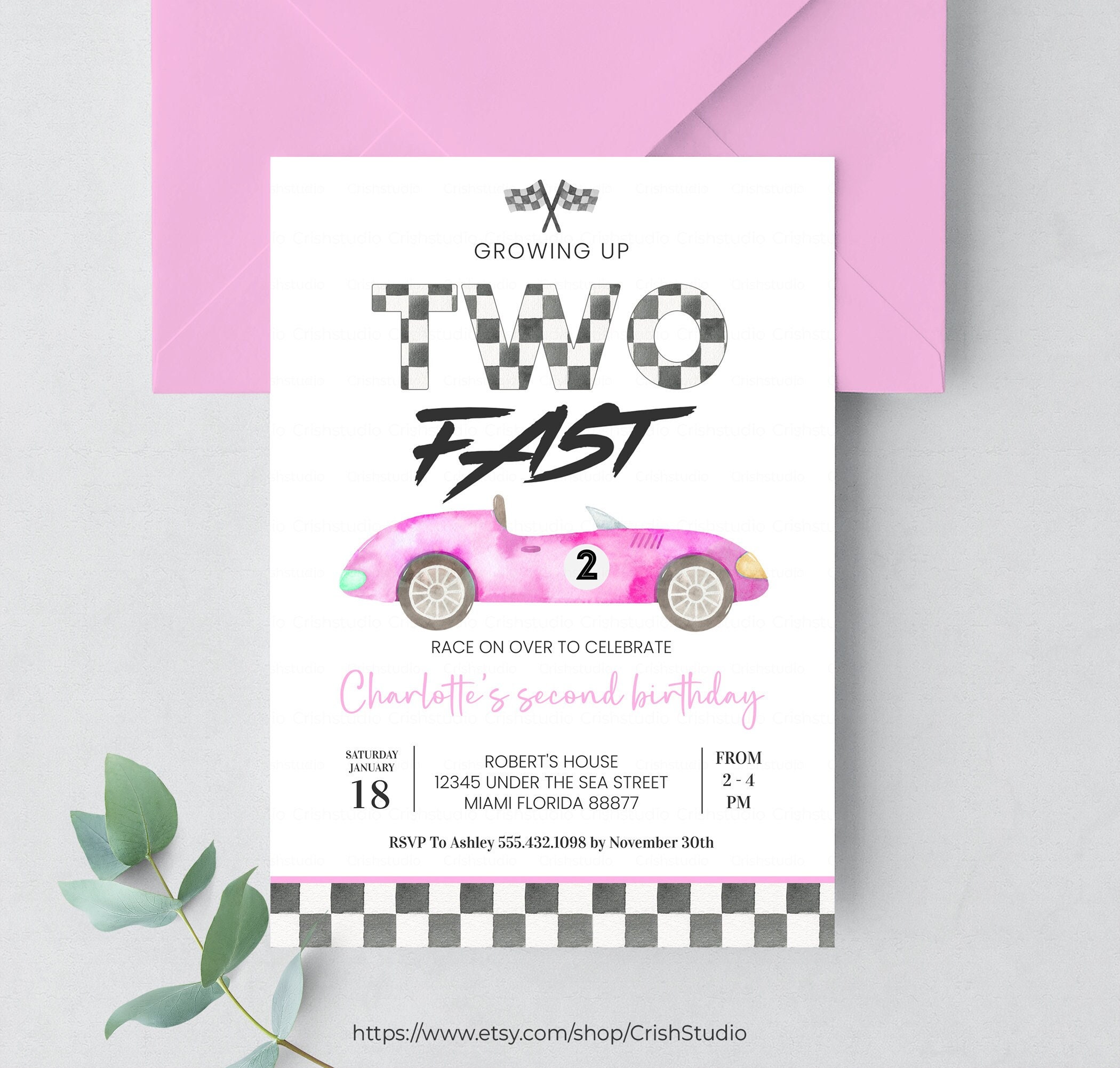 EDITABLE Two Fast Birthday Invitation Girl Birthday Invitation Two Fast ...