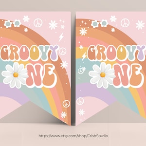 EDITABLE Groovy ONE Birthday Banner First Birthday Groovy Party Banner ...
