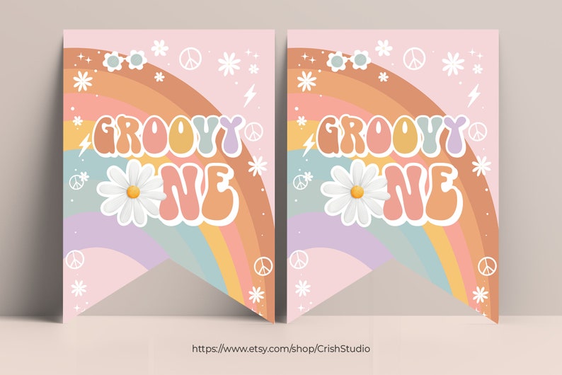 EDITABLE Groovy ONE Birthday Banner First Birthday Groovy Party Banner ...