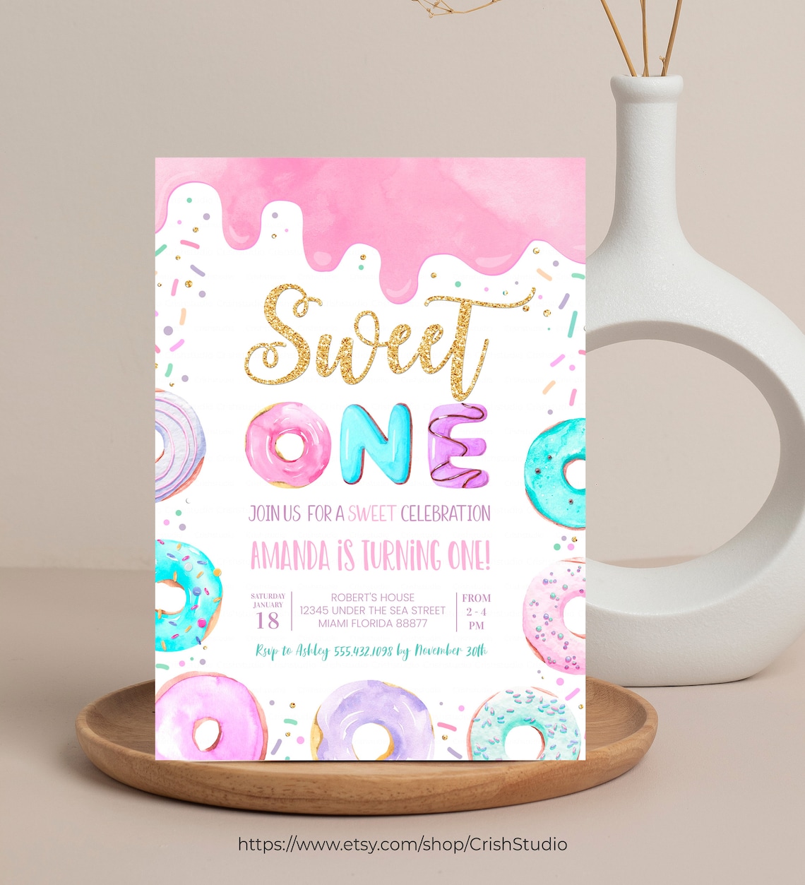 EDITABLE Sweet One Birthday Invitation Donut Birthday Donut - Etsy