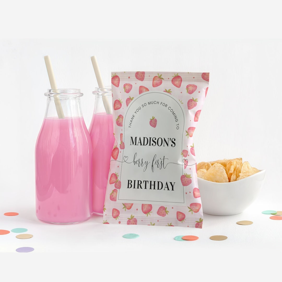 Berry First Birthday Chip Bag Strawberry Birthday Editable Chip Bag ...