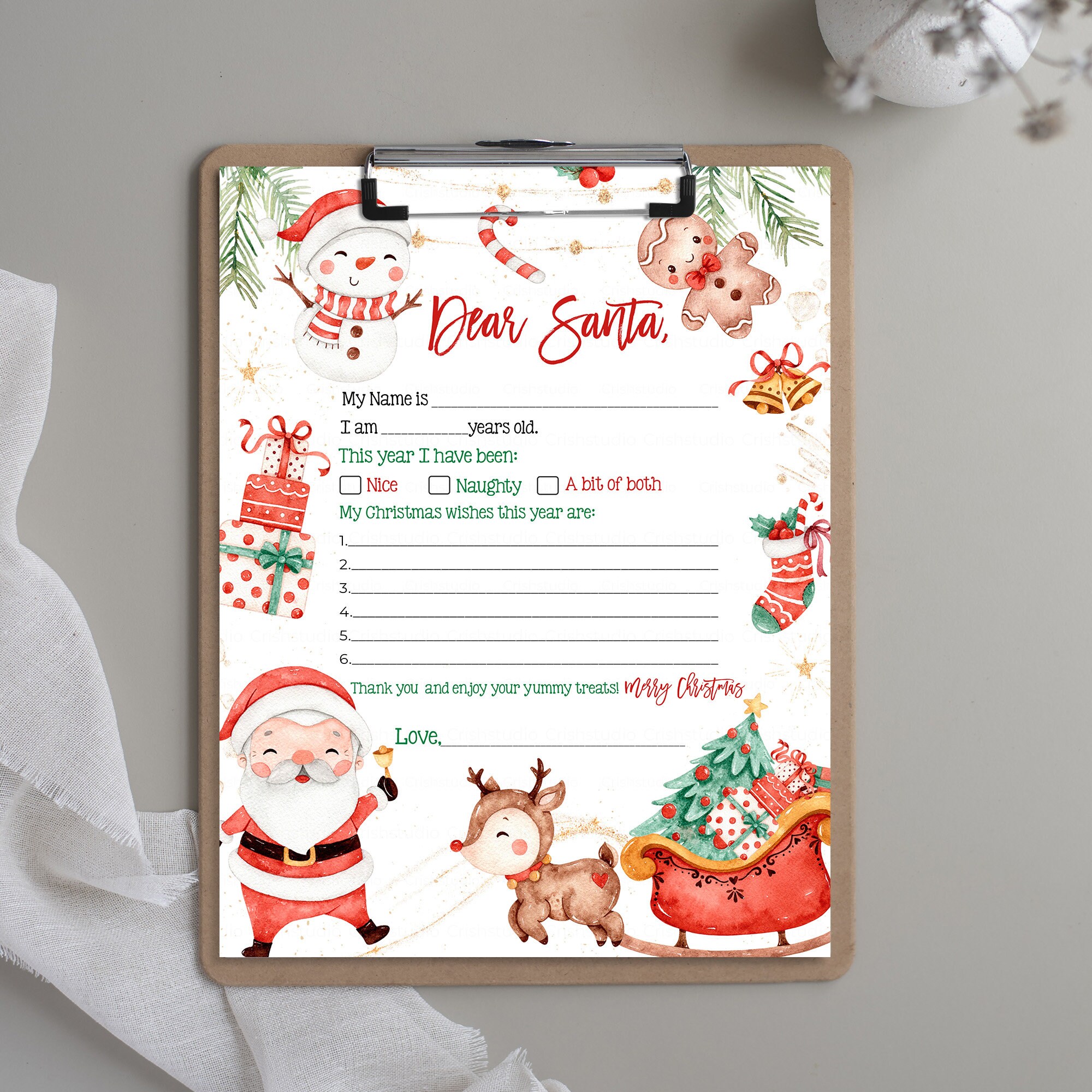 Carta a Santa imprimible Carta fácil de imprimir a Santa Carta Descarga ...