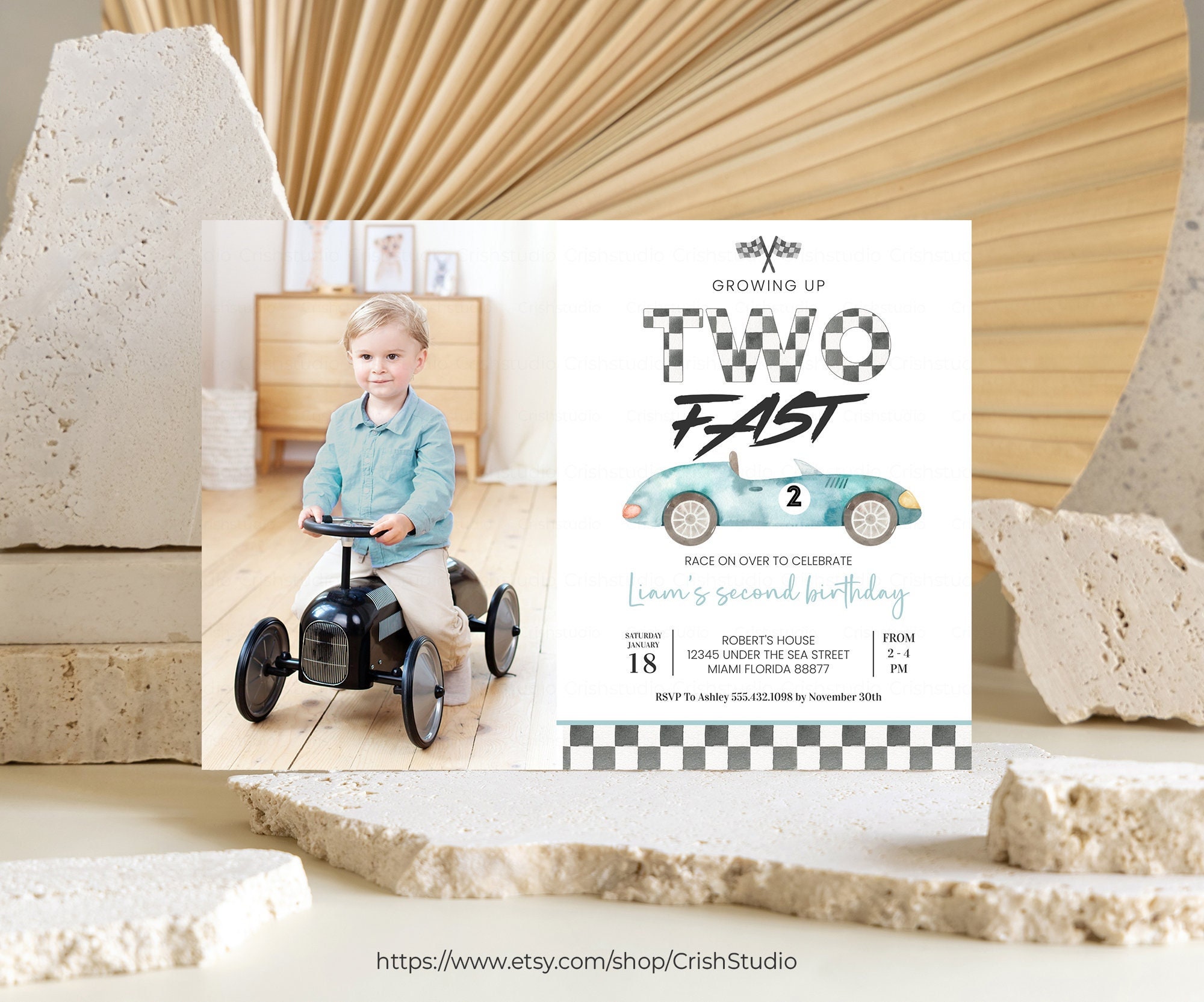 Editable TWO Fast Birthday Invitation Race Car 2nd Birthday Invite ...