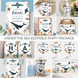 Under the Sea Box Label Editable Ocean Theme Birthday Boy Whale Turtle ...