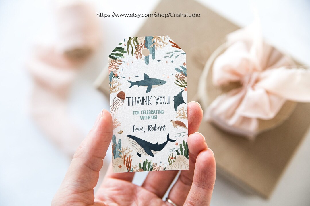 Under the Sea Favor Tag Editable Ocean Theme Birthday Boy Whale Turtle ...