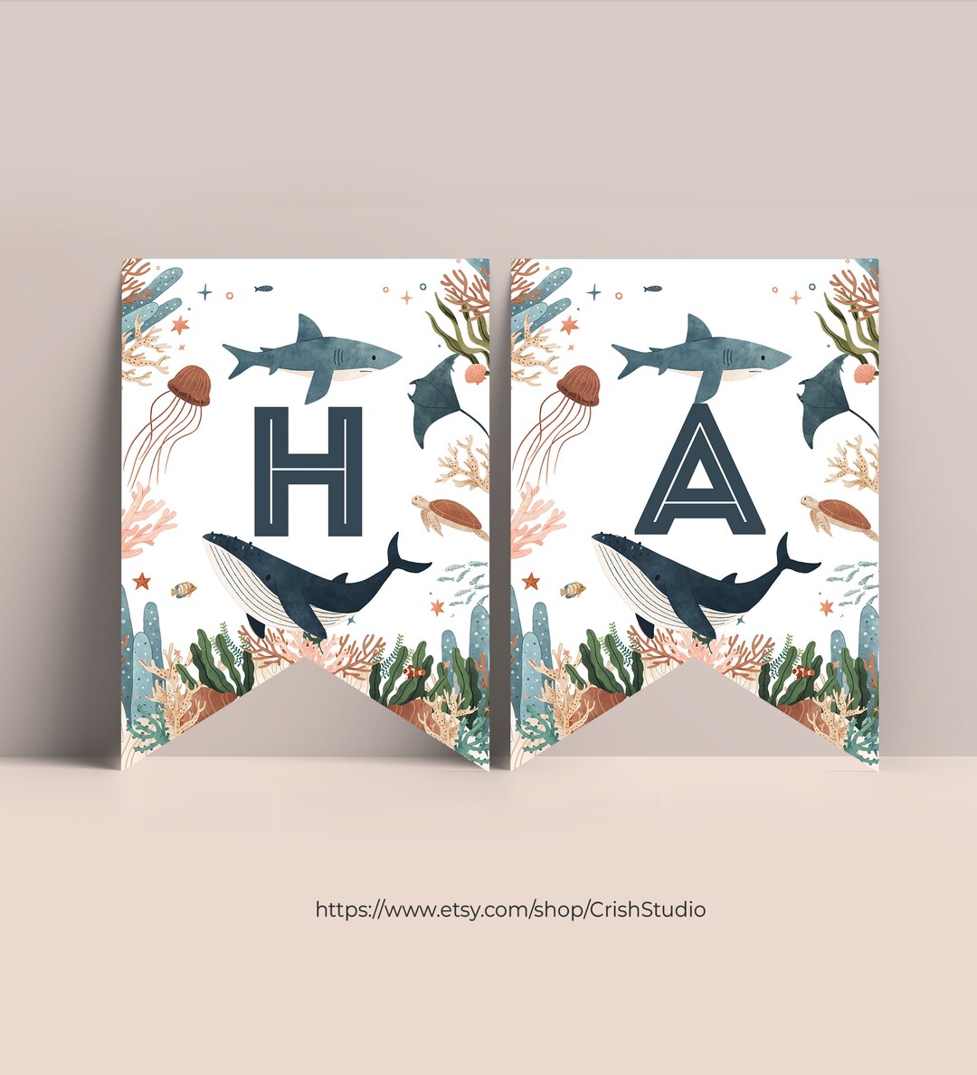 Under the Sea Banner Editable Ocean Theme Birthday Boy Whale Turtle ...