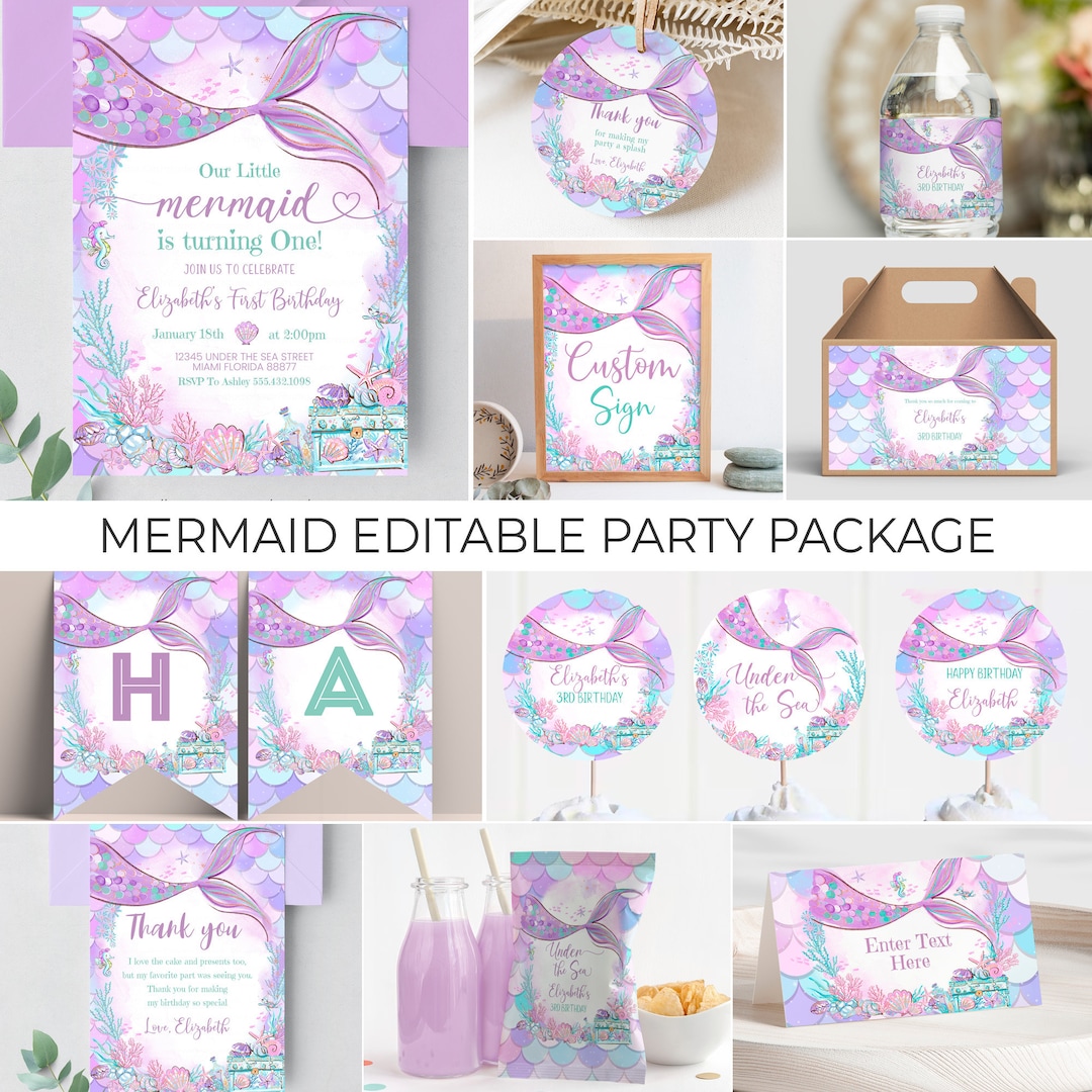 Editable Our Little Mermaid Birthday Package Birthday Party Decor Under ...