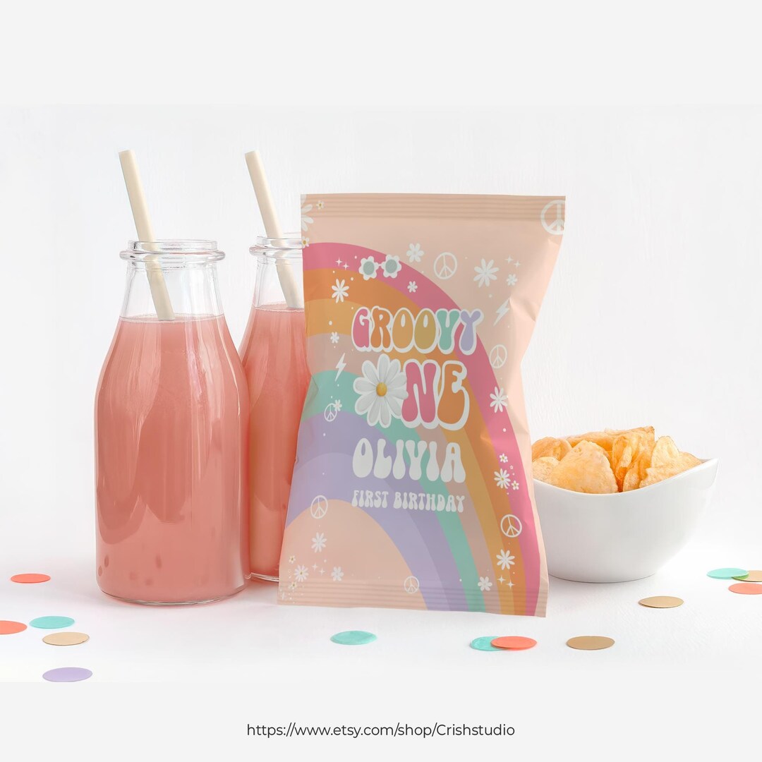 EDITABLE Groovy ONE Chip Bag First Birthday Groovy Party Printable Chip ...