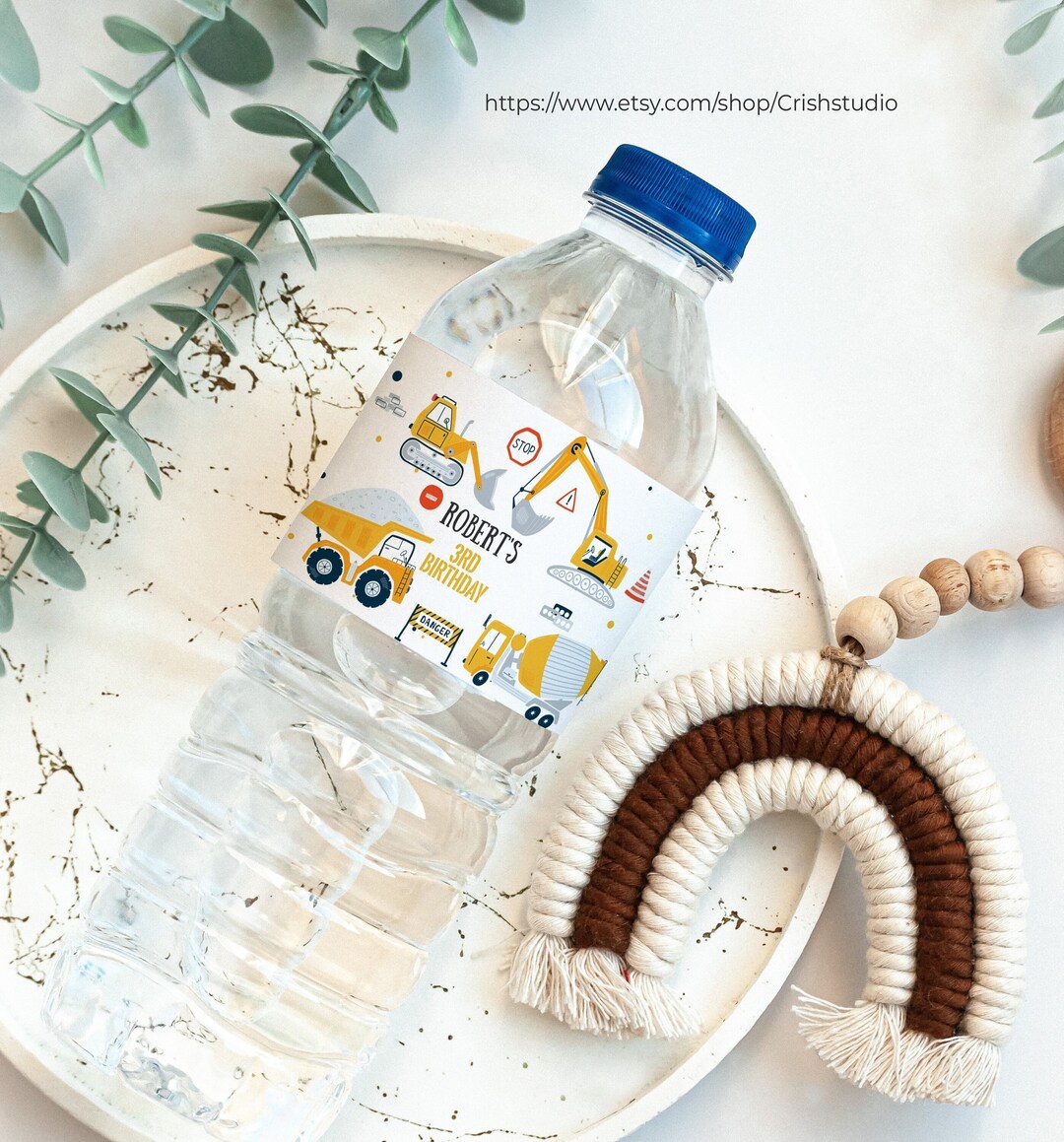 Editable Construction Water Bottle Stickers Personalized, Dump Truck ...