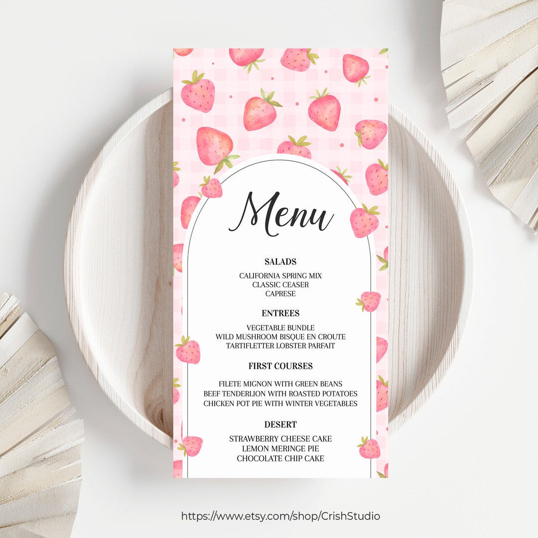 Berry First Birthday Menu Template Strawberry Birthday Editable 1st ...