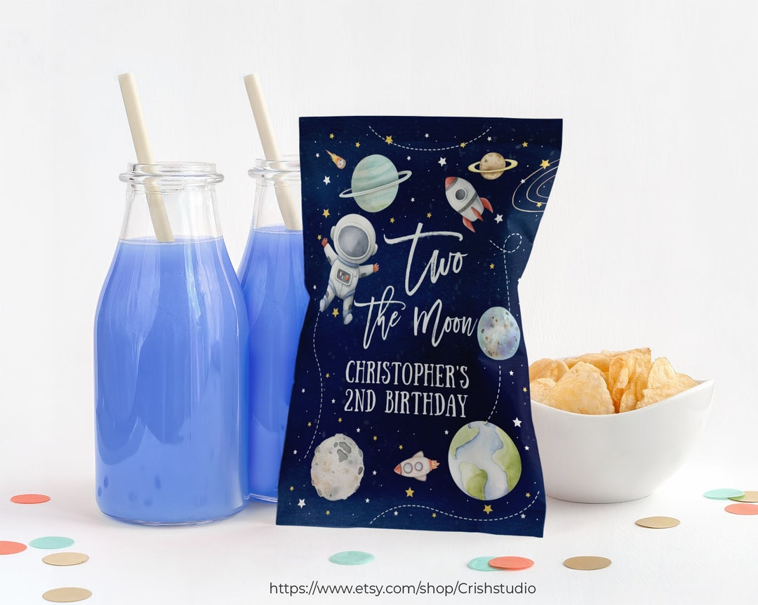 EDITABLE Two the Moon Chip Bag Template Birthday Chip Bag Custom Chip ...