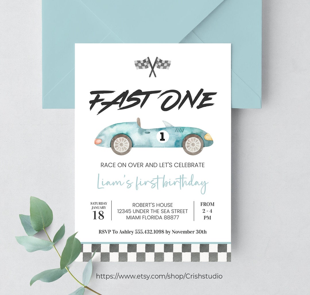 Editable Fast ONE Birthday Invitation Race Car 1st Birthday Invite ...