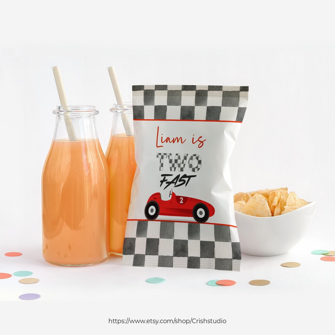 EDITABLE Two Fast Chip Bag Two Fast Birthday Race Car Birthday Editable ...