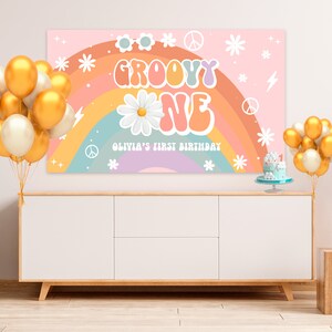 EDITABLE Groovy ONE Birthday Photo Banner First Birthday Groovy Party ...