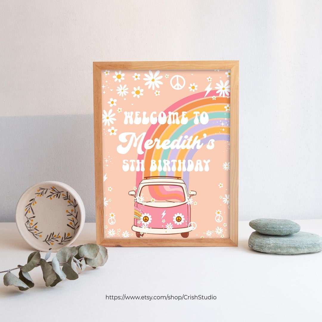 EDITABLE Groovy Birthday Welcome Sign Five is a Vibe Groovy Decorations ...