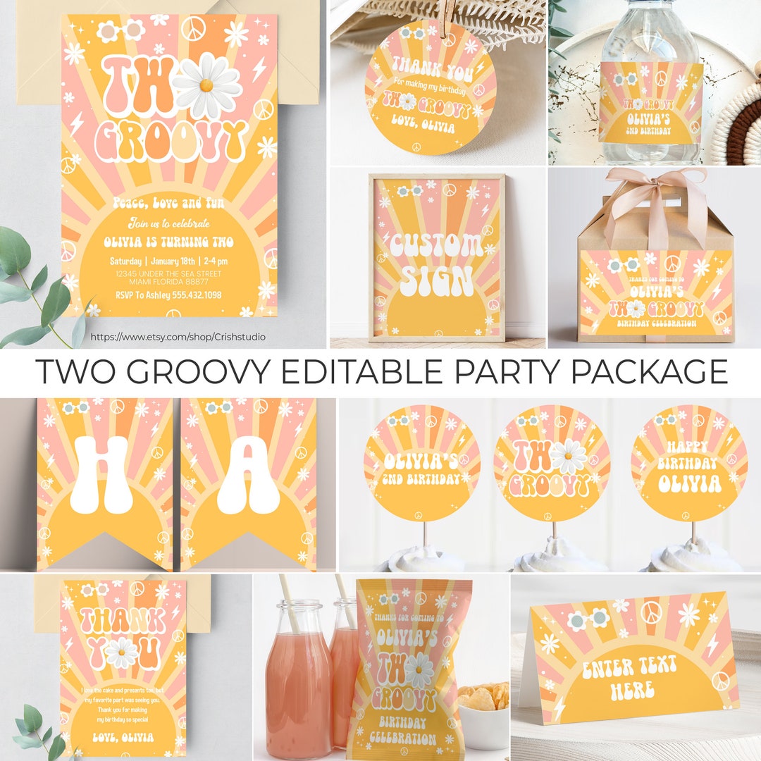 Editable Groovy Party Decorations Daisy Party Package Birthday ...