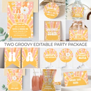 Editable Groovy Party Decorations Daisy Party Package Birthday ...