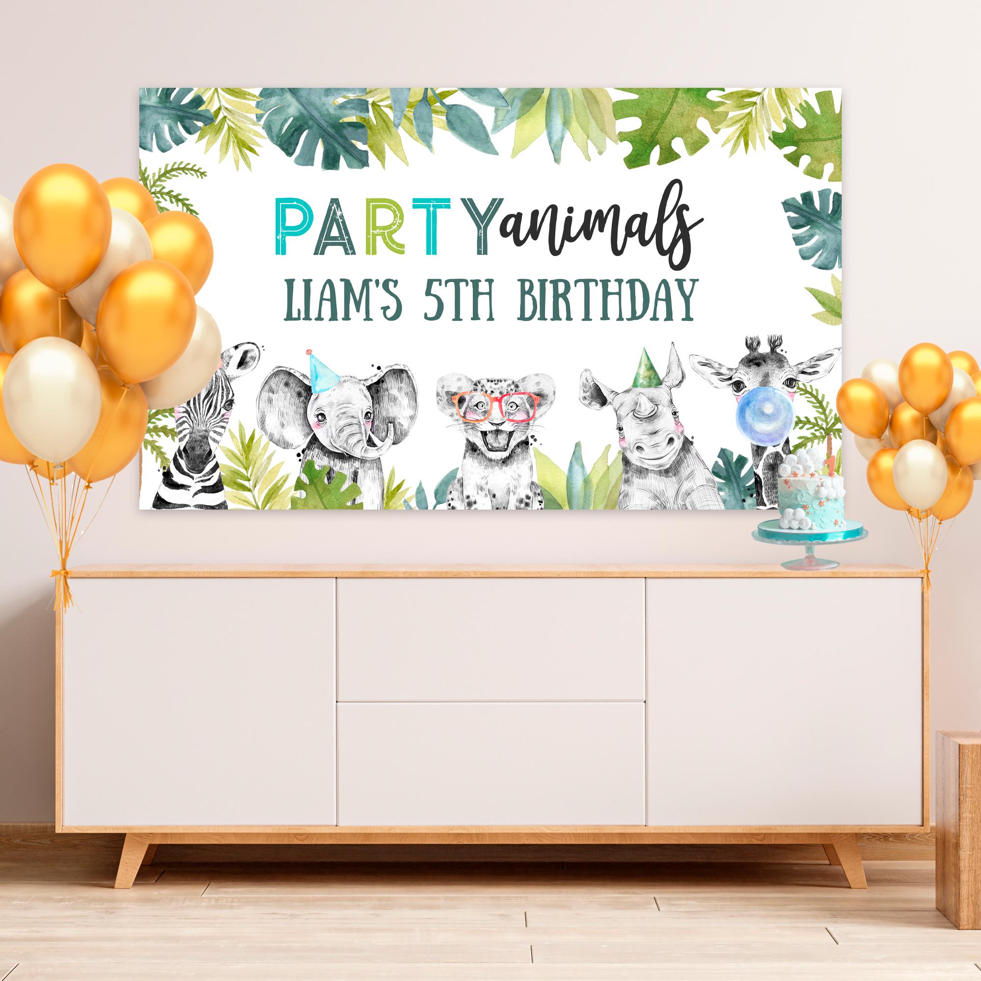 Editable Party Animals Birthday Cards and Gifts Sign Jungle Birthday ...
