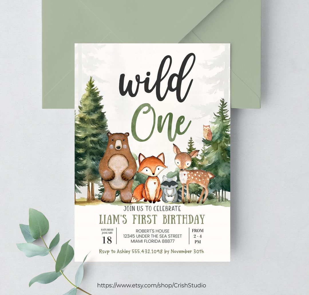 EDITABLE Wild One Invitation Woodland Invitation Woodland Animals Wild ...