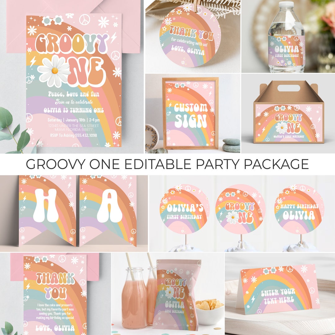 EDITABLE Groovy ONE Birthday Package First Birthday Groovy Party ...