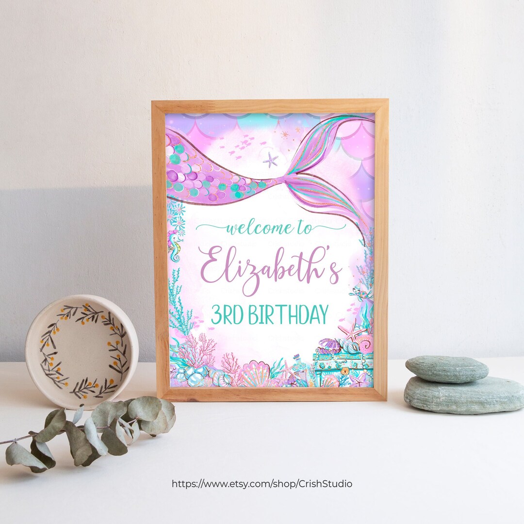Under the Sea Welcome Sign Mermaid Editable Welcome Sign Happy Birthday ...