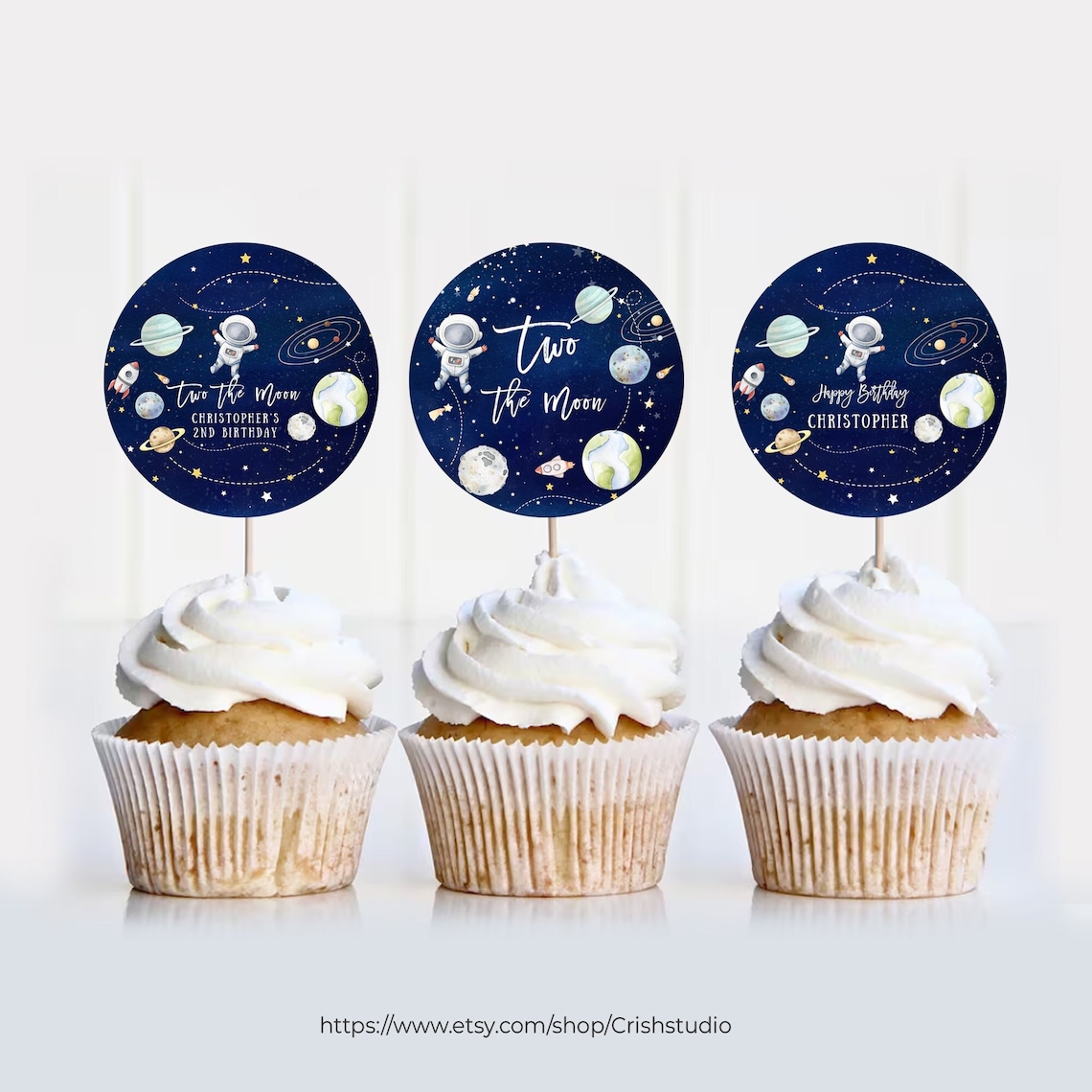 EDITABLE Two the Moon Cupcake Toppers Moon Cake Topper Moon - Etsy