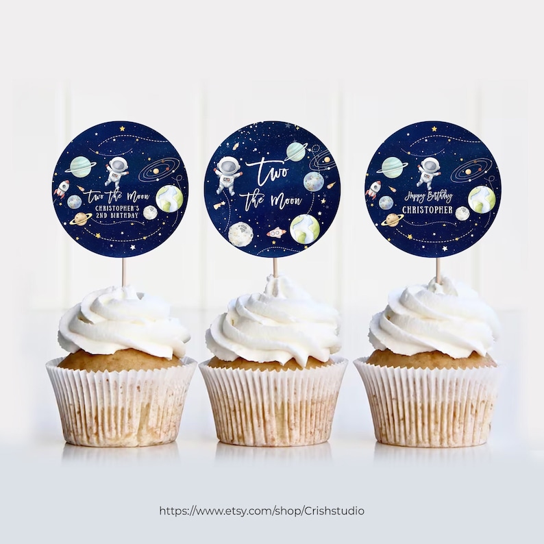 EDITABLE Two the Moon Cupcake Toppers Moon Cake Topper Moon - Etsy
