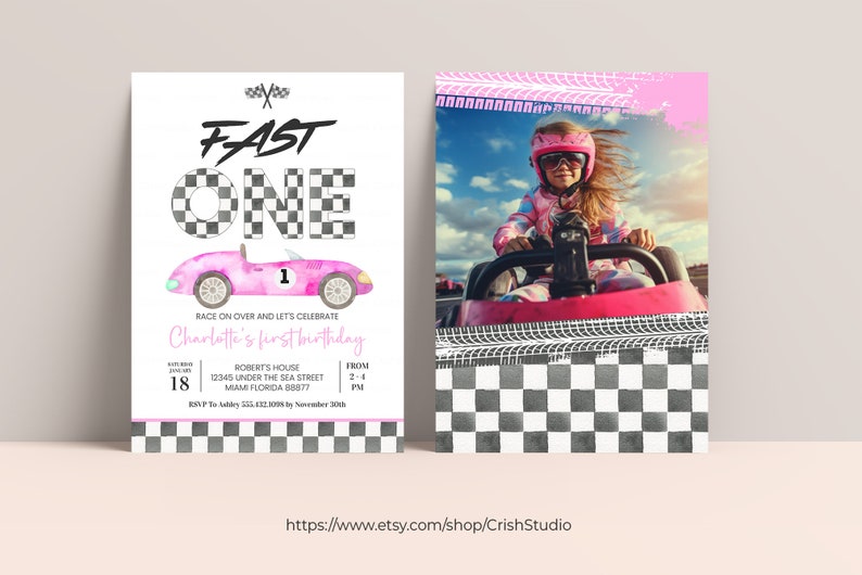 EDITABLE Fast One Birthday Invitation Girl Birthday Invitation First ...