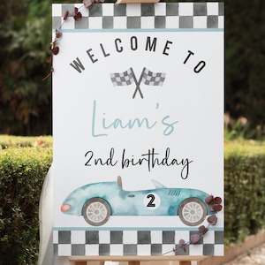 EDITABLE TWO Fast Birthday Party Signs Racecar Welcome Sign Decorations ...